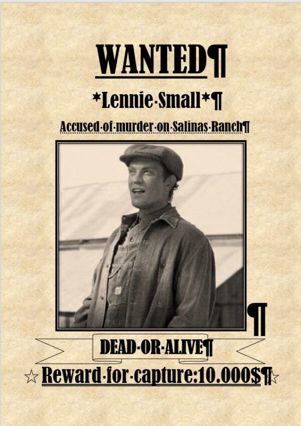 Wanted Poster Lennie Small - Gymnasium Panketal